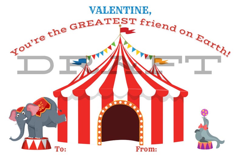 Kids Valentine Tag Circus Greatest Friend on Earth Instant Download - Etsy