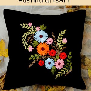 Embroidered Pillow Case Kits, Colorful Flowers Silk Ribbon Embroidery ...