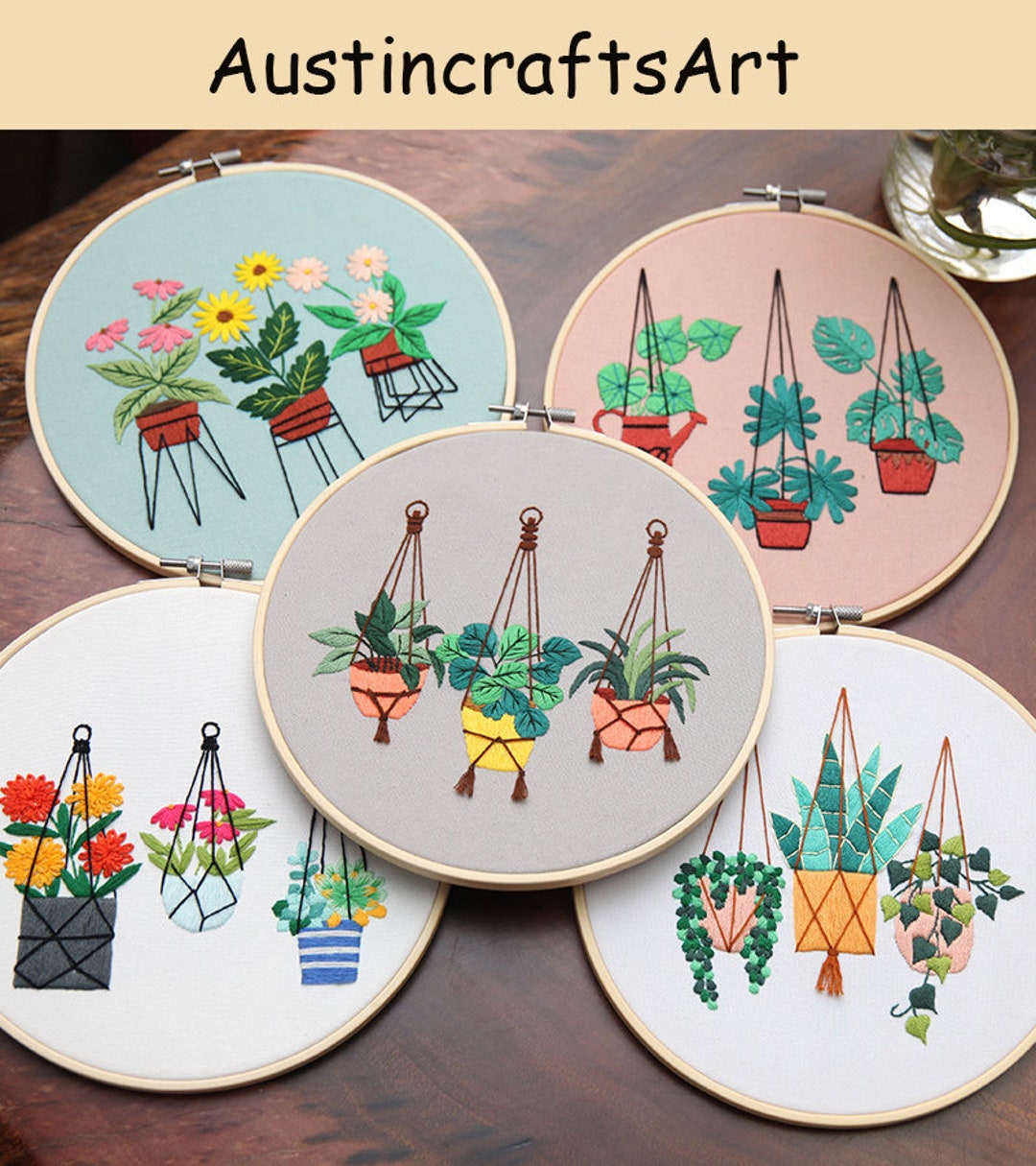 Plant Embroidery Kit for Beginner, DIY Embroidery Kit With Hoop ...