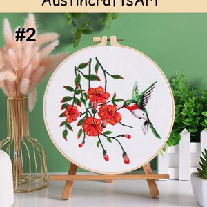 Hummingbird Embroidery Kit, Flowers Birds Needlework Embroidery Kit ...