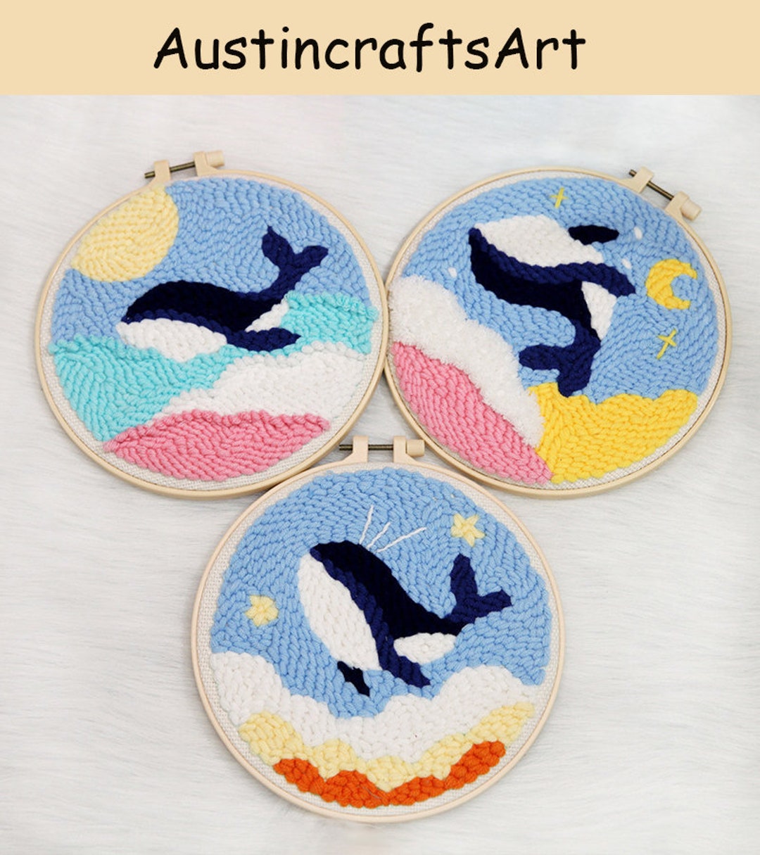 Whale Pattern Punch Needles Start Kit, Beginner Punch Needle Kit With ...