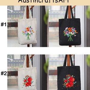 Embroidered Bag Kit, Embroidery Canvas Bag Kit, Modern Flower Bag Hand ...