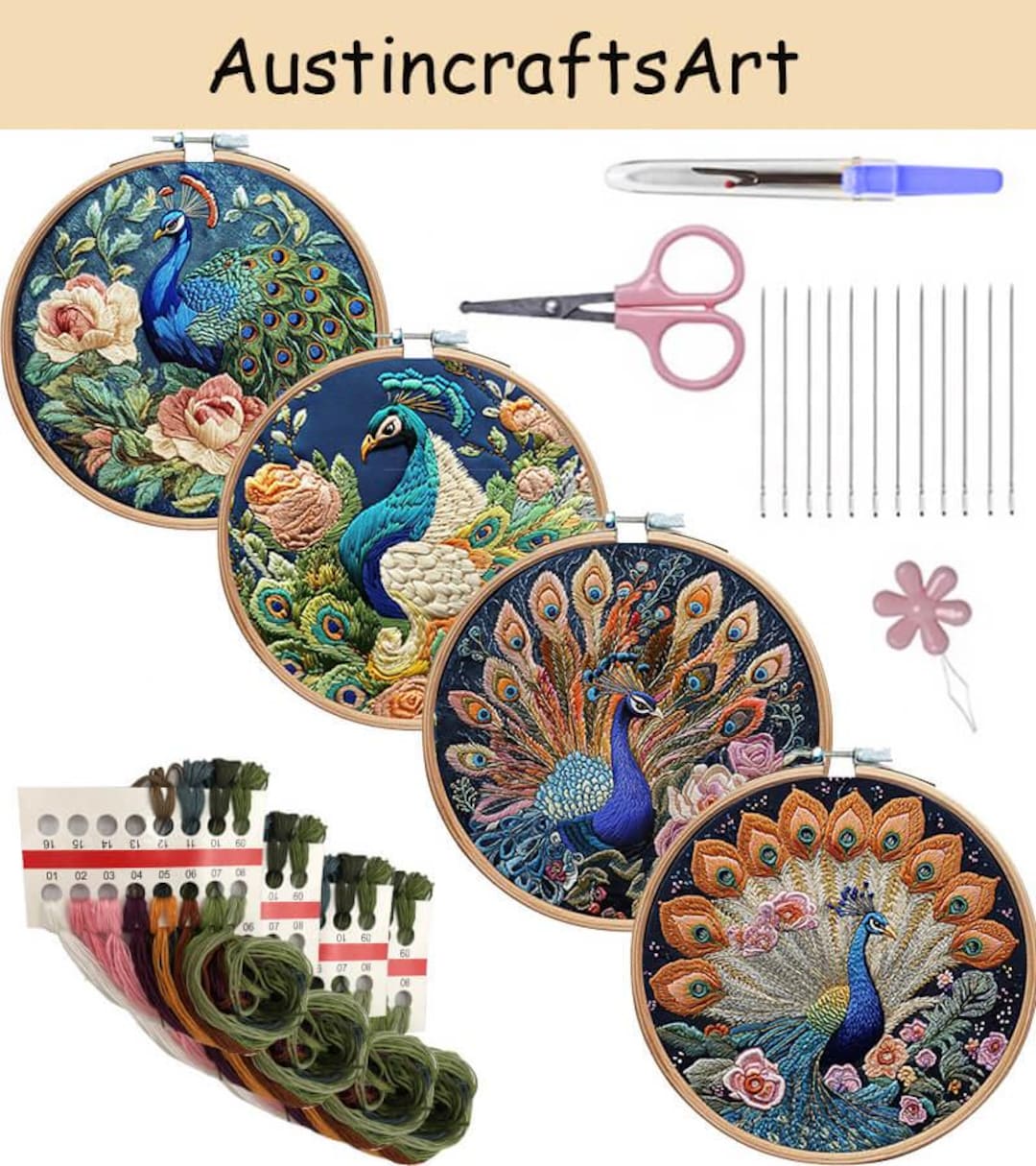 Peacock Embroidery Kit, Retro Flowers Peacock Needlepoint Embroidered ...