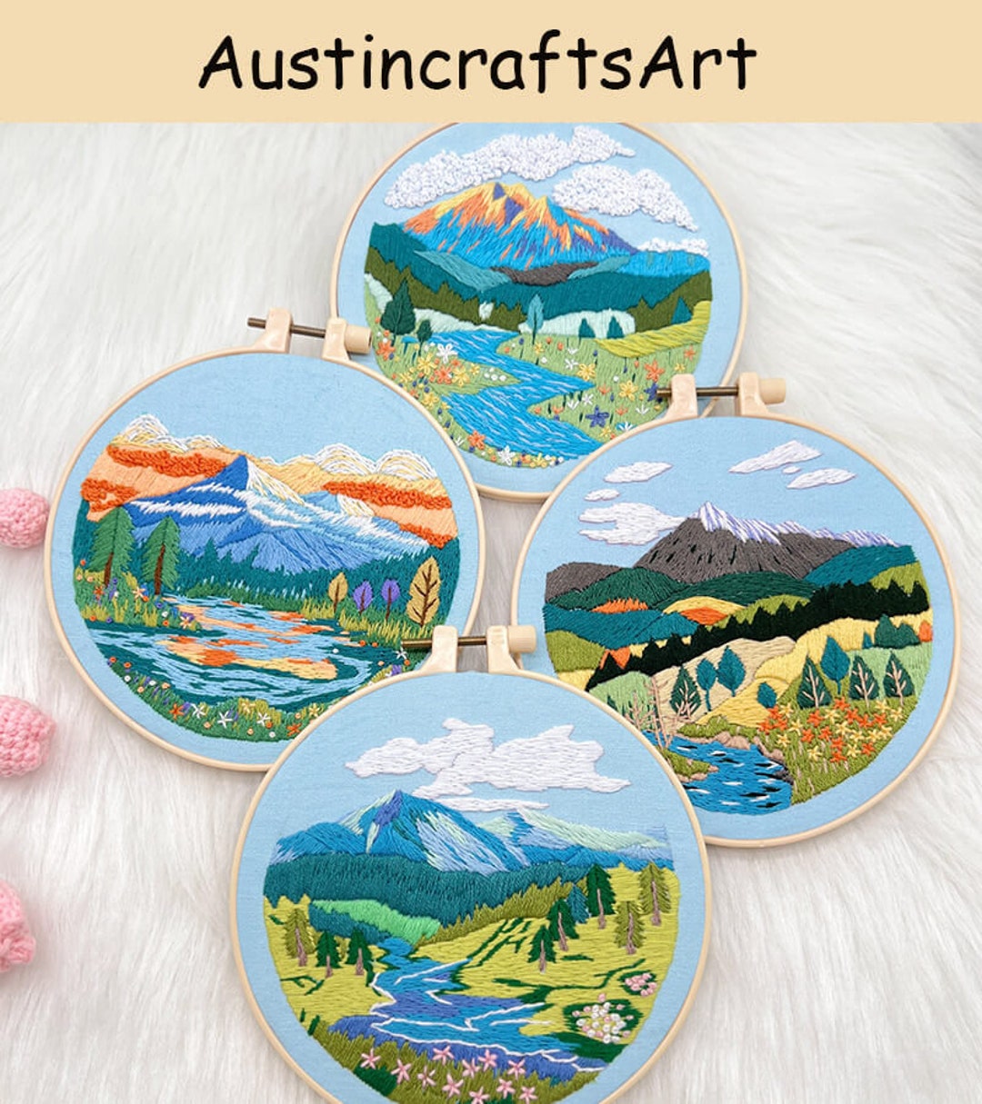 Landscape Embroidery Kit, Abstract Mountain Forest River Needlework ...