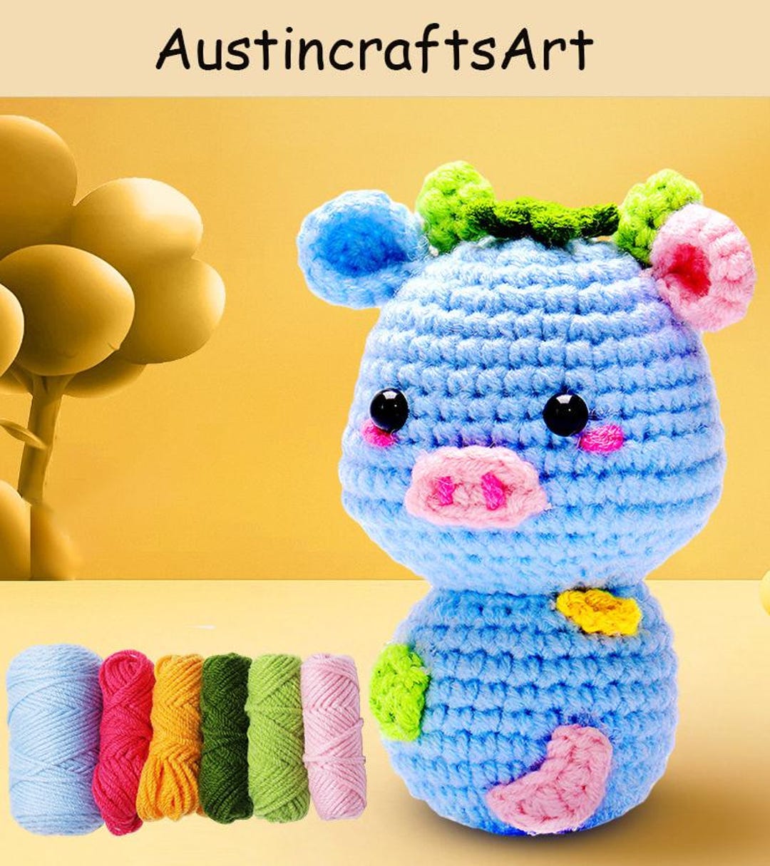 Cow Crochet Kit, Cute Blue Cow Crochet Kit , DIY Animal Crochet Kit ...
