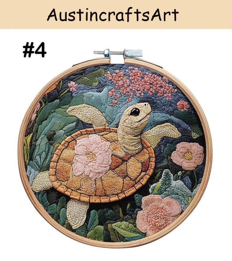 Sea Turtle Embroidery Kit: Beginner Needlework DIY Decor, Wall Ornament ...