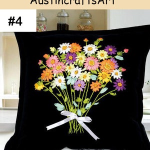 Embroidered Pillow Case Kits, Colorful Flowers Silk Ribbon Embroidery ...