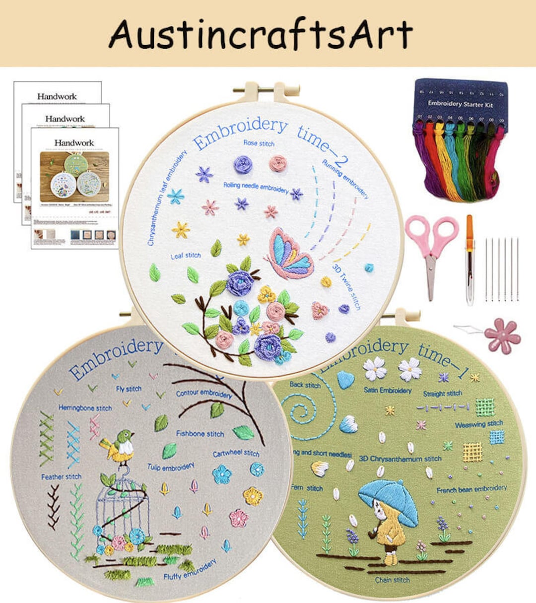 Embroidery Sampler Kit, DIY Beginner Embroidery Kit, Hand Embroidery ...