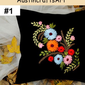 Embroidered Pillow Case Kits, Colorful Flowers Silk Ribbon Embroidery ...