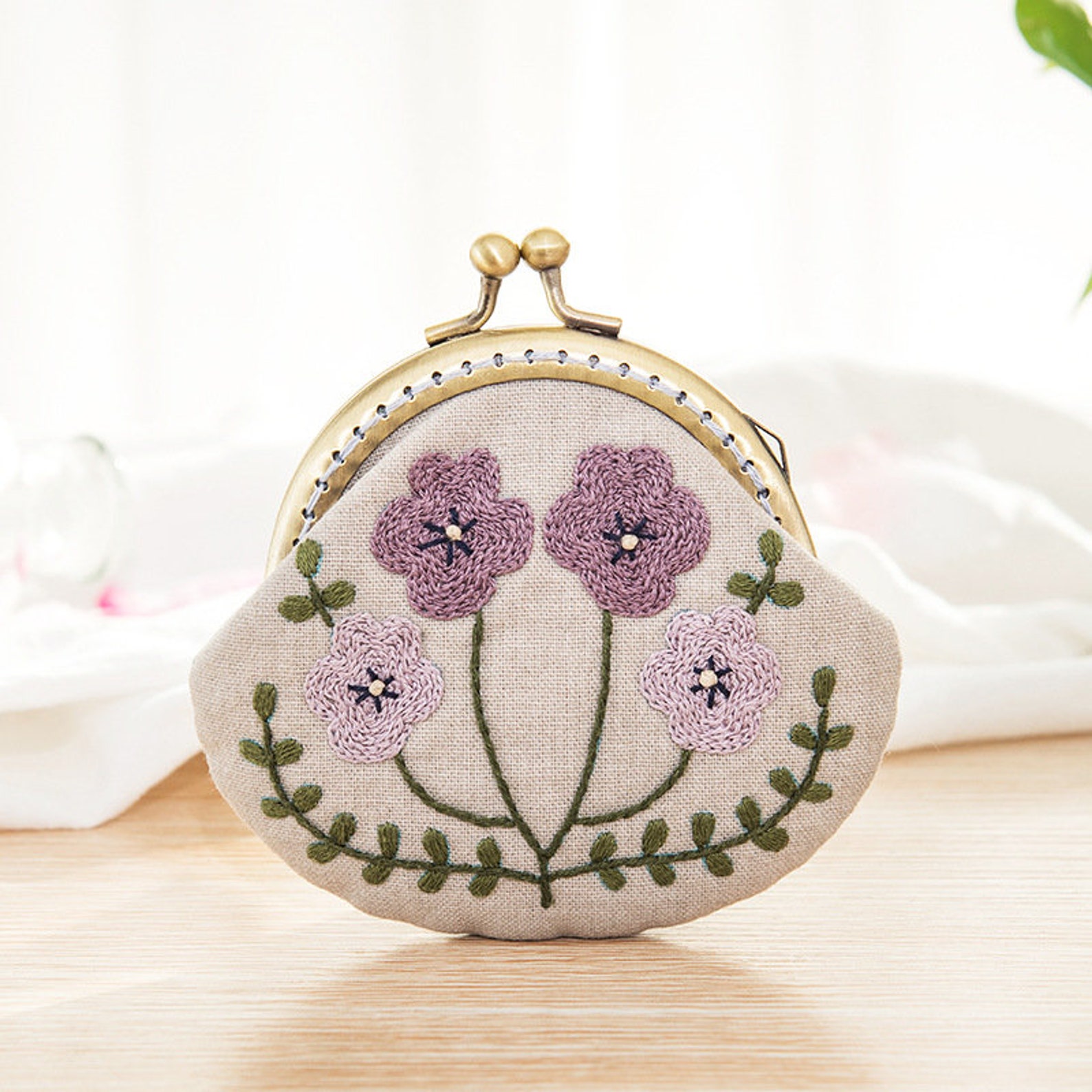 DIY Coin Purse Embroidery Kit Floral Bird Pattern Storage Bag - Etsy