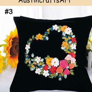 Embroidered Pillow Case Kits, Colorful Flowers Silk Ribbon Embroidery ...