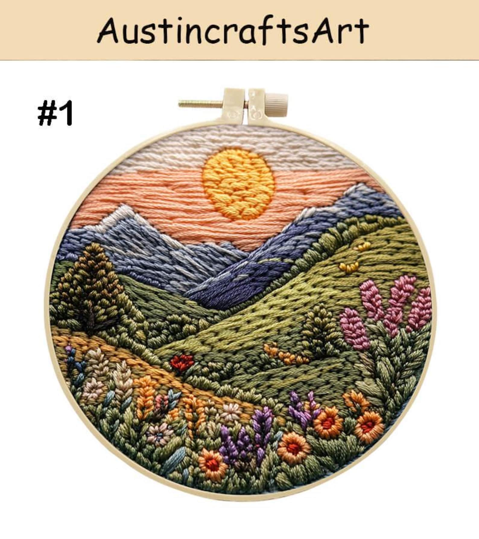 DIY Landscape Embroidery Kit: Retro Field Mountain Scenery Needlework ...