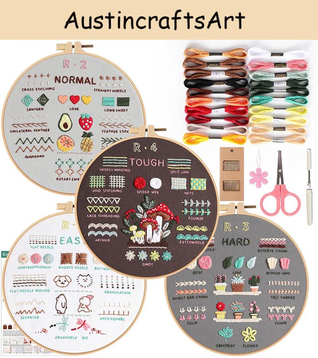 Embroidery Sampler Kit, 4PCS Beginner Embroidery Kit Set, DIY Funny ...
