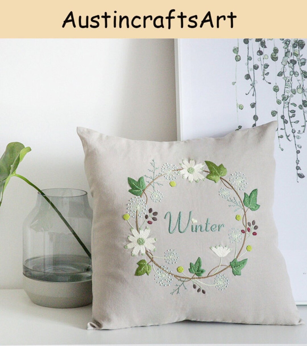 Embroidered Pillow Case Kits, Floral Embroidery Cushion Kit, DIY Craft ...