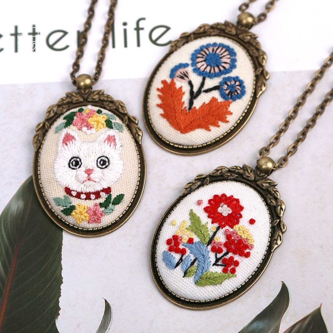 Handmade Mini Necklace Embroidery Kit, Floral Necklace Embroidered ...