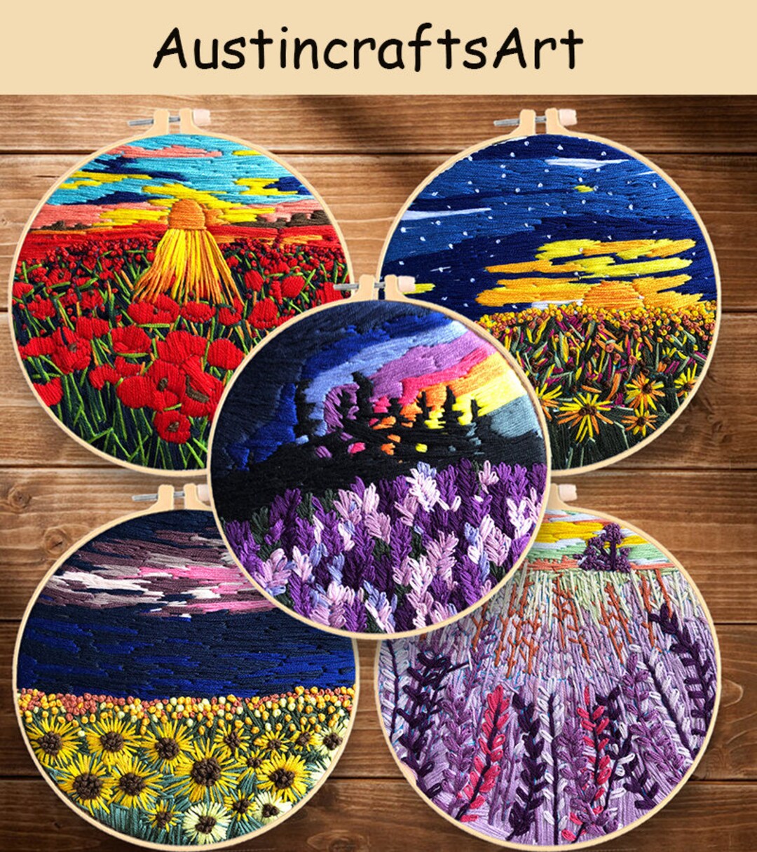 Landscape Embroidery Kit, Sea of Flowers Needlework Scenery Embroidery ...