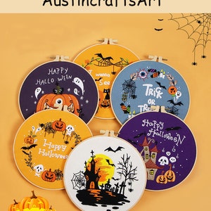 Halloween Embroidery Kit Beginner, Colorful Ghost Pumpkin Spider ...