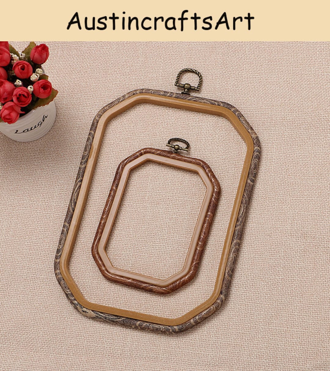 Faux Wood Embroidery Hoop, Rectangle Imitation Wood Embroidery Hoop ...