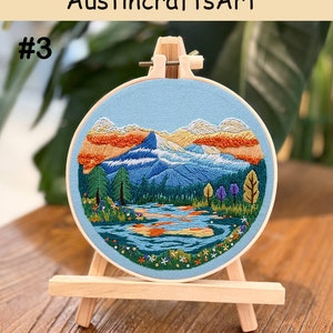 Landscape Embroidery Kit, Abstract Mountain Forest River Needlework ...
