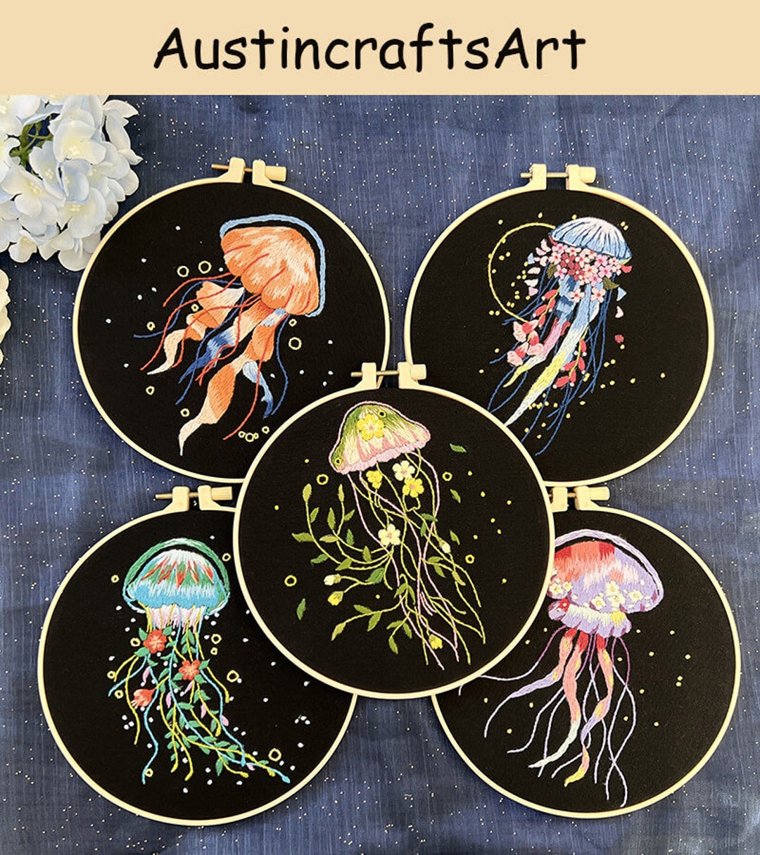 Beginner Embroidery Kit, Colorful Jellyfish Embroidered Kit, DIY ...