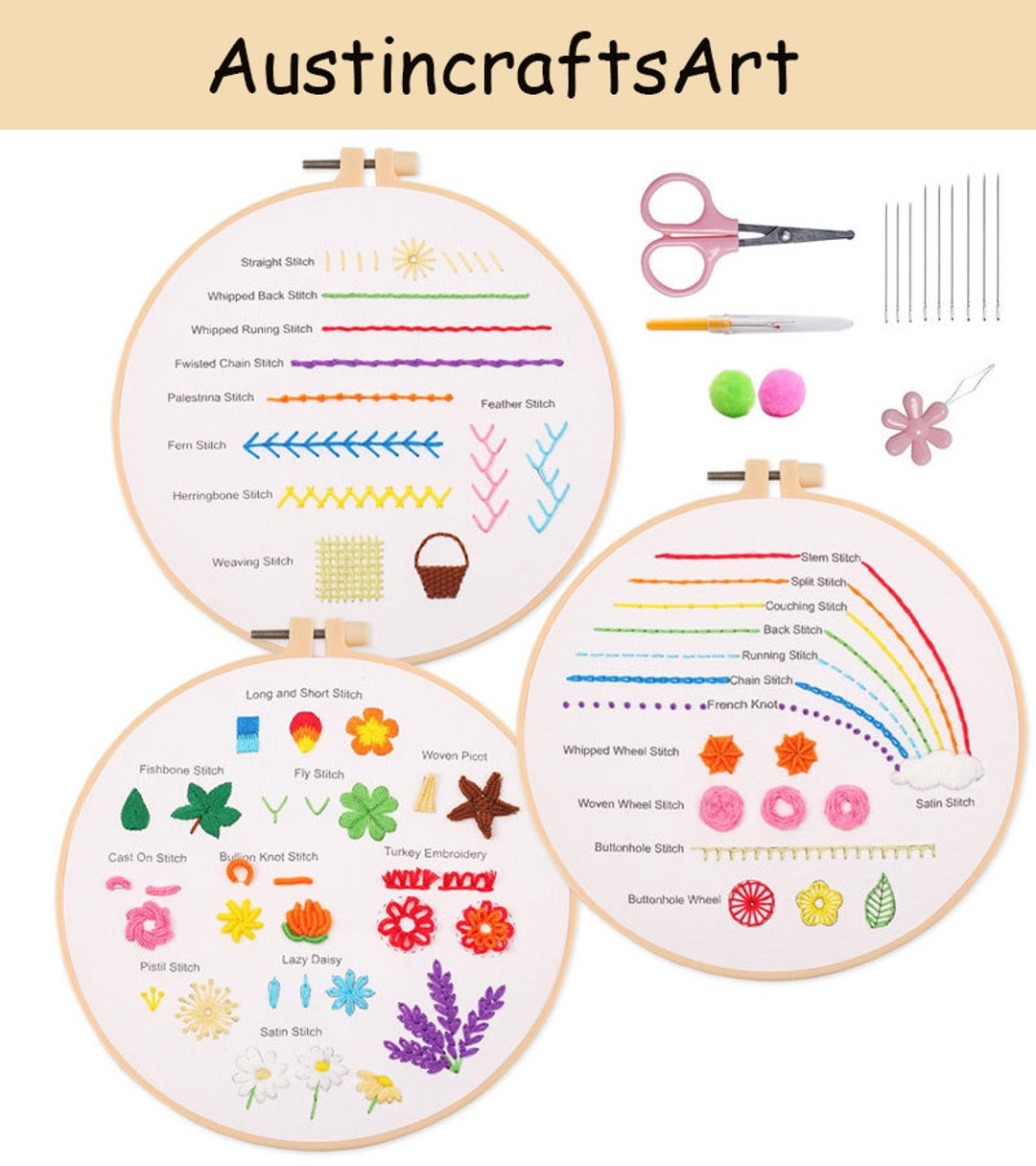 Basic Stitch Sampler DIY Embroidery Kit for Beginners, Easy Embroidery ...