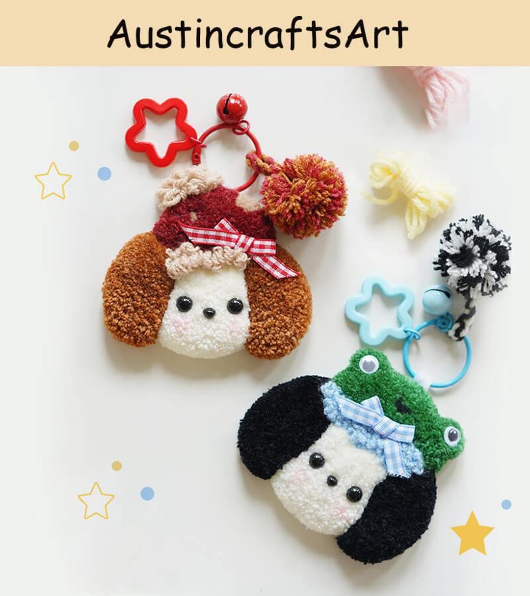 Punch Needle Keychain Kit, DIY Cute Bear Cat Keyring Kit, Punch Needle ...