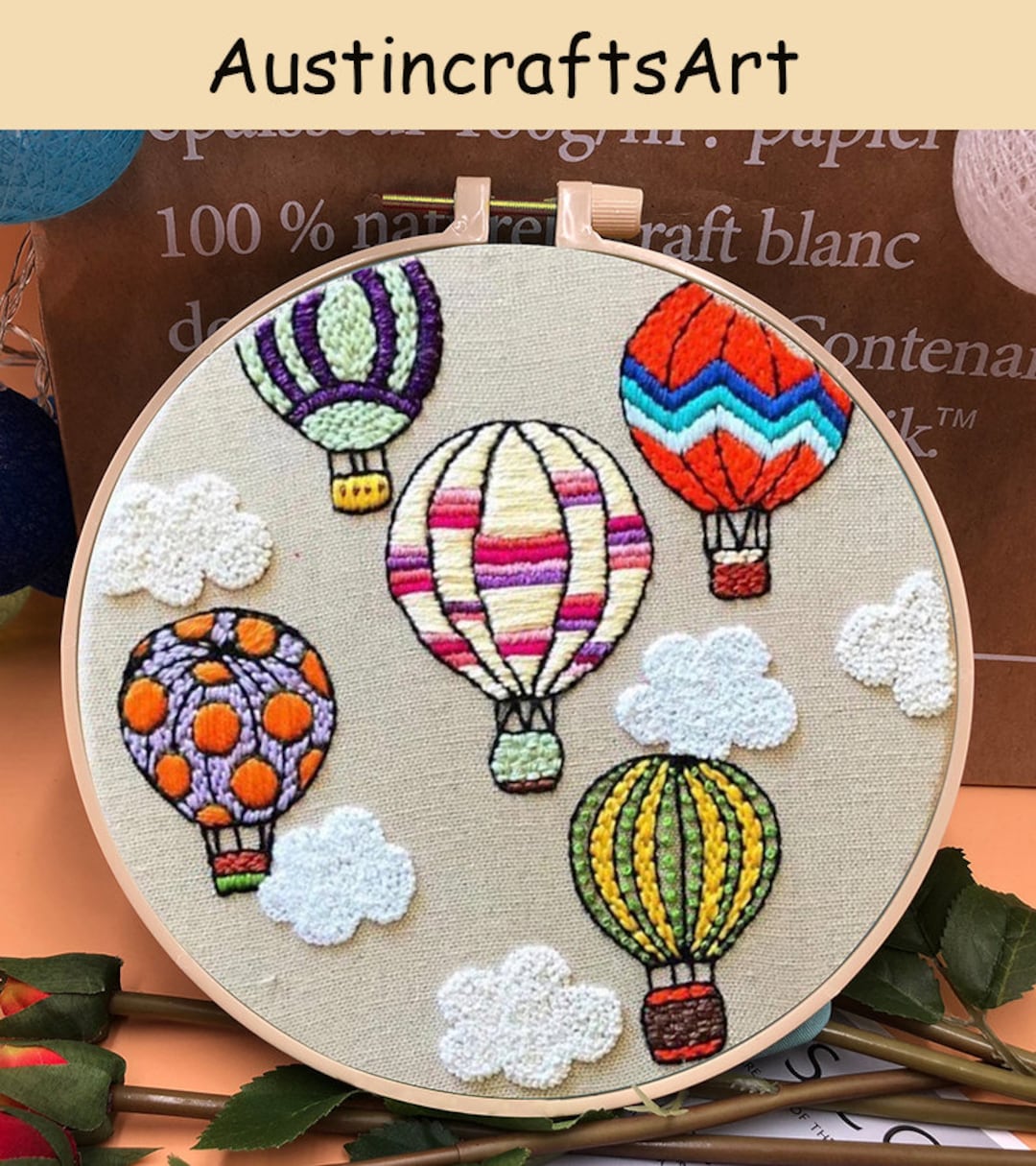 Hot Air Balloon Hand Embroidery Kit: Modern Needlework, Hoop Art - Etsy