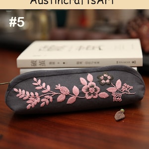Embroidered Bag Kit, DIY Embroidery Kit of Pencil Case, Flower ...