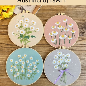 Daisy Embroidery Kit, DIY Daisy Flowers Beginner Embroidery Kit ...