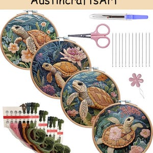 Tortoise Embroidery Kit, Flowers Sea Turtle Beginner Embroidery Kit ...