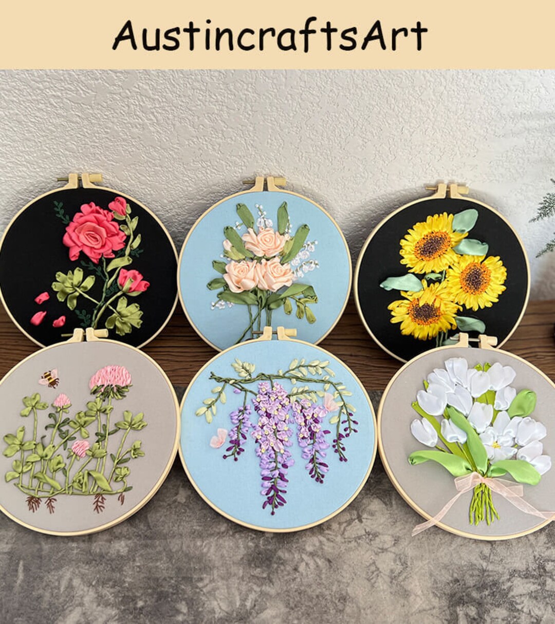 Silk Ribbon Embroidery Kit, 3D Flowers Silk Ribbon Embroidered Kit ...