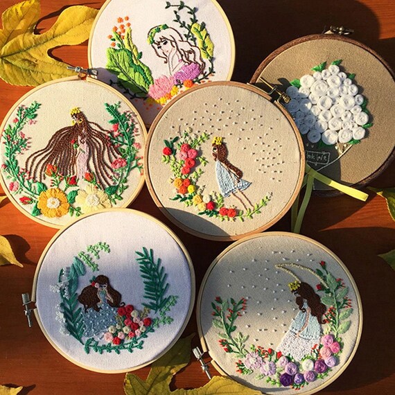 Cute Girl Flower Embroidery Kit Modern Embroidery Kit for - Etsy