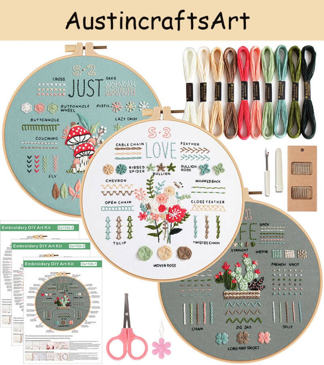 Beginner Hand Embroidery Kit: Stitch Sampler Set With Hoop, How to ...