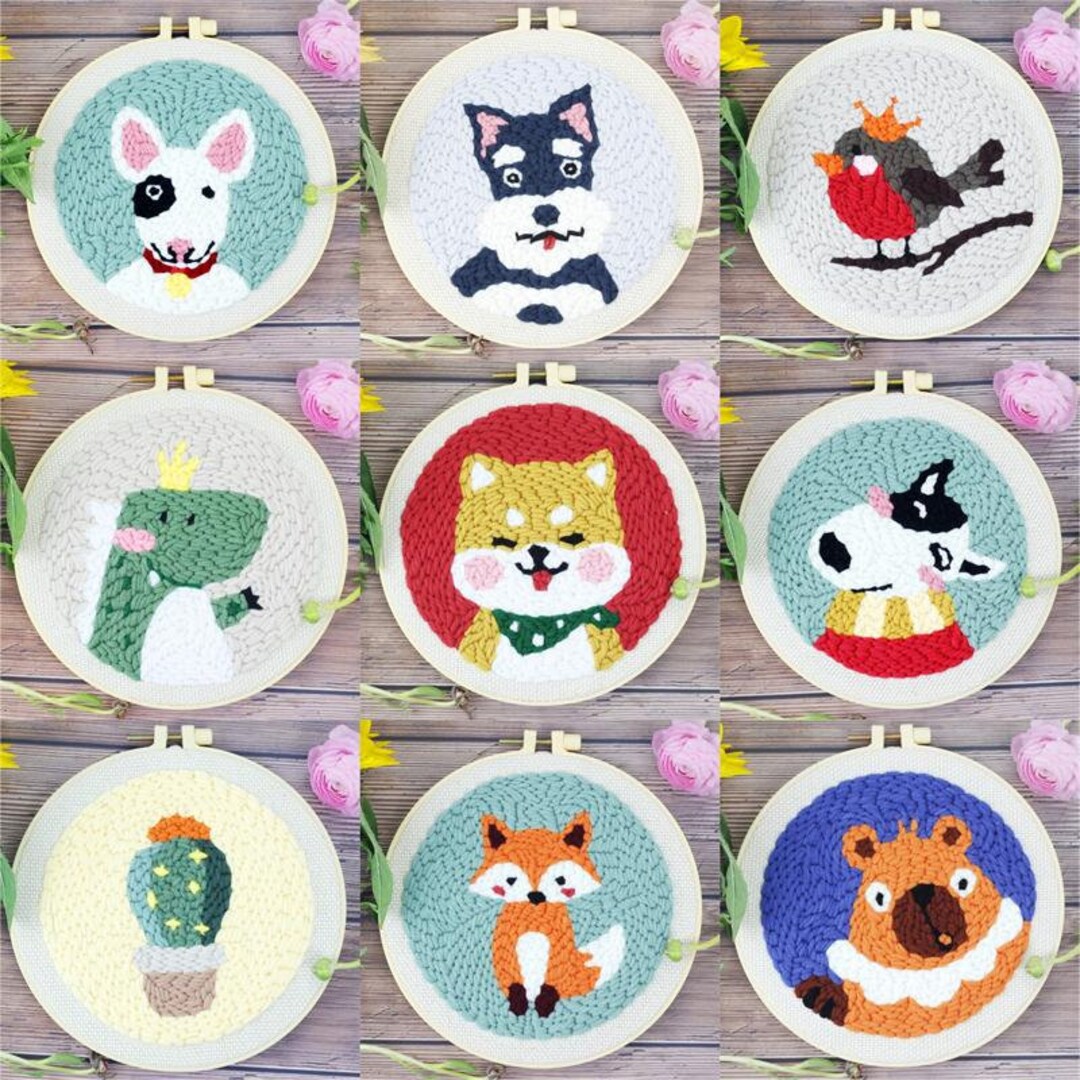 Cartoon Animal Punch Needle Embroidery Kit Beginner Punch - Etsy