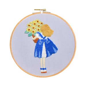 Diy Embroidery Kit Girl Flower Pattern, Little Girl Embroidery Kit ...