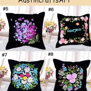 Embroidered Pillow Case Kits, Colorful Flowers Silk Ribbon Embroidery ...