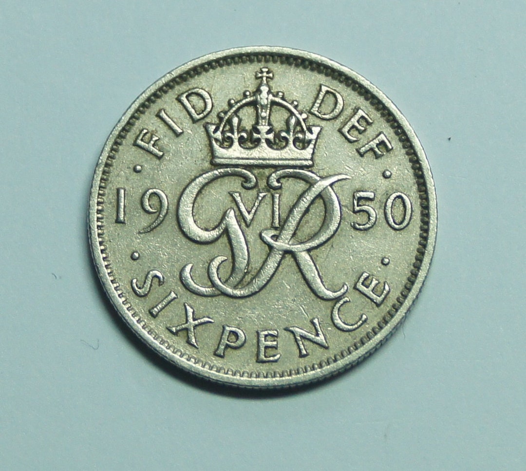 1950 Sixpence Coin, King George VI, British Lucky Wedding Talisman ...