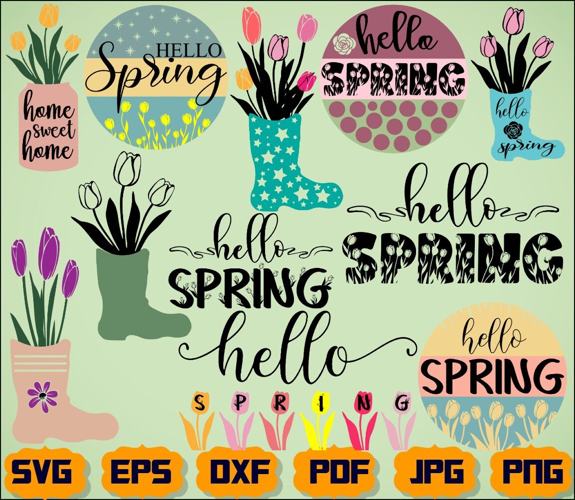 Spring Svg Spring Cut Files Hello Spring Svg Spring | Etsy