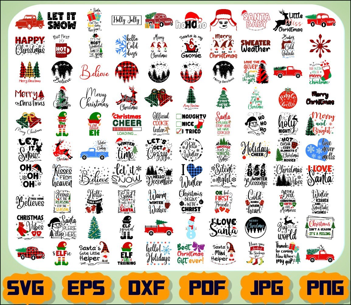 Christmas SVG christmas Bundle Christmas Clipart Merry | Etsy