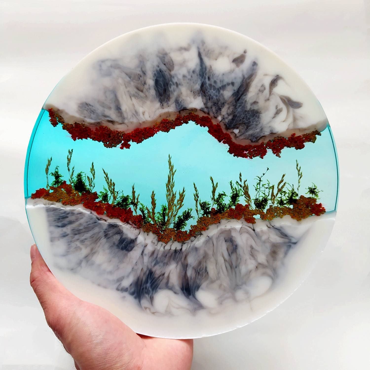 Turquoise Epoxy Resin Round Wall Decor Pressed Flower Art - Etsy