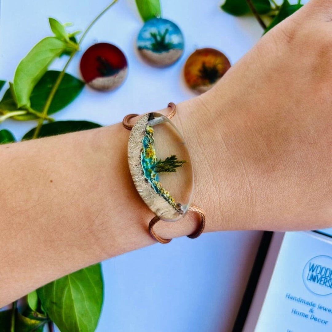 Wood Resin Bracelet, Terrarium Bracelet, Bracelets for Woman, Resin ...