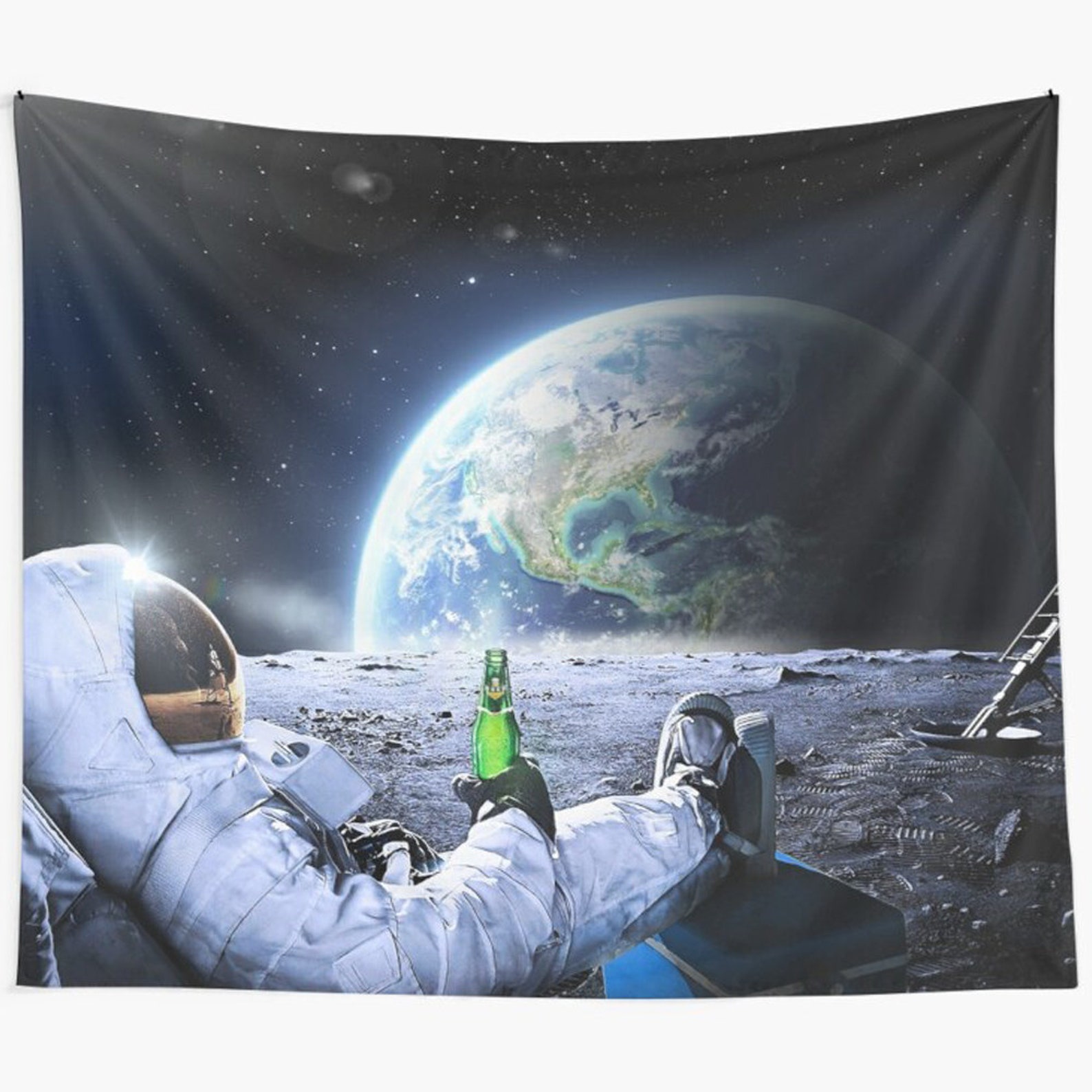 Astronaut On The Moon With Beer Tapestry Wall Tapestry Space Etsy