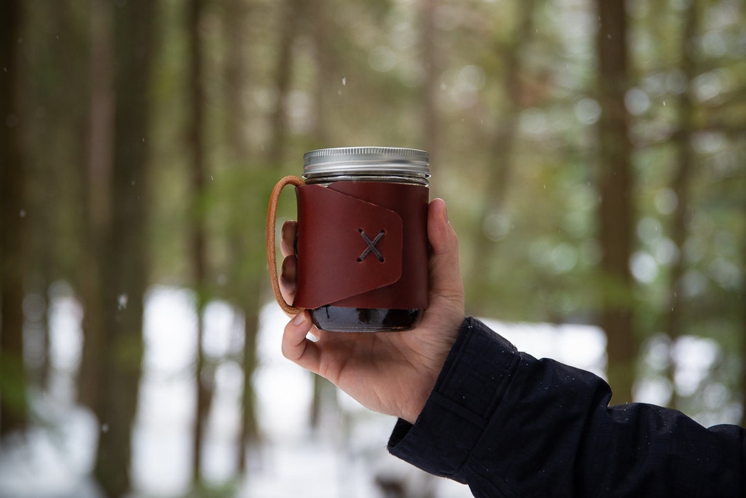 Artisan Leather Wrap Mug with Handle Chestnut Handmade Leather Gift ...
