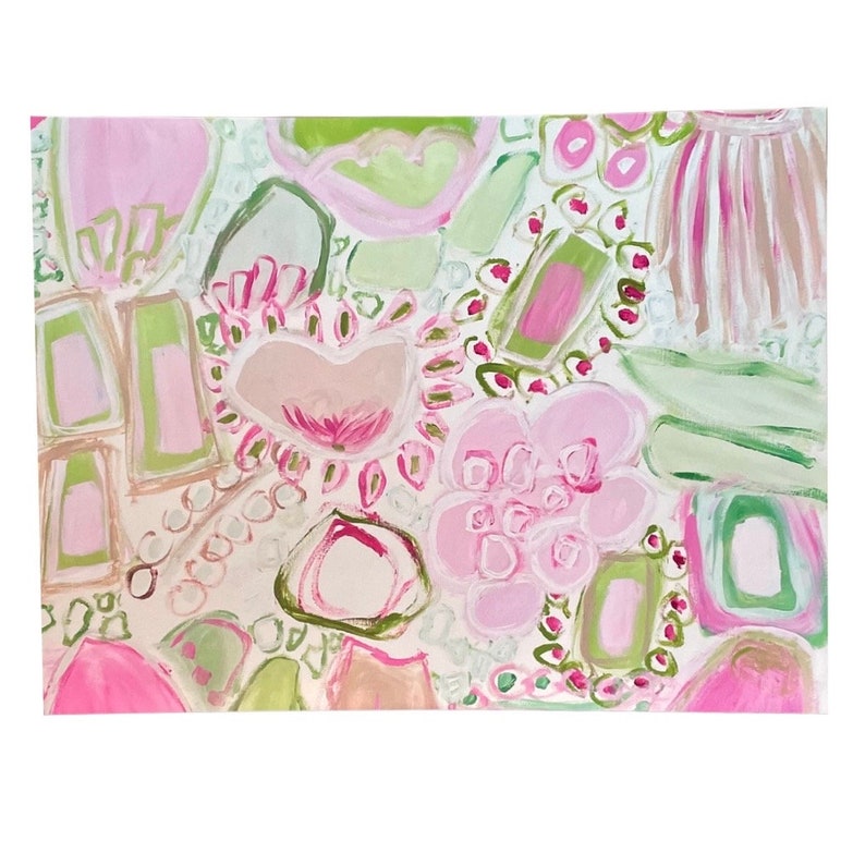 Pink and Green Whimsical Abstract Canvas Art Print by Katie Romeo - Etsy