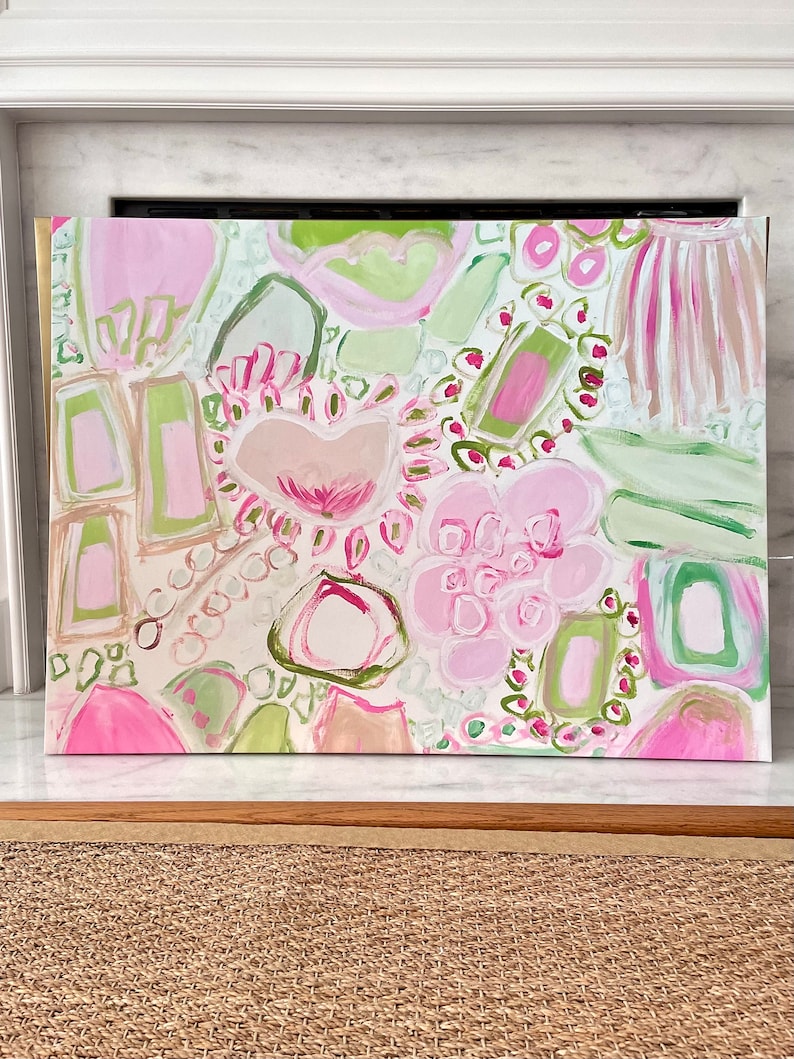 Pink and Green Whimsical Abstract Canvas Art Print by Katie Romeo - Etsy
