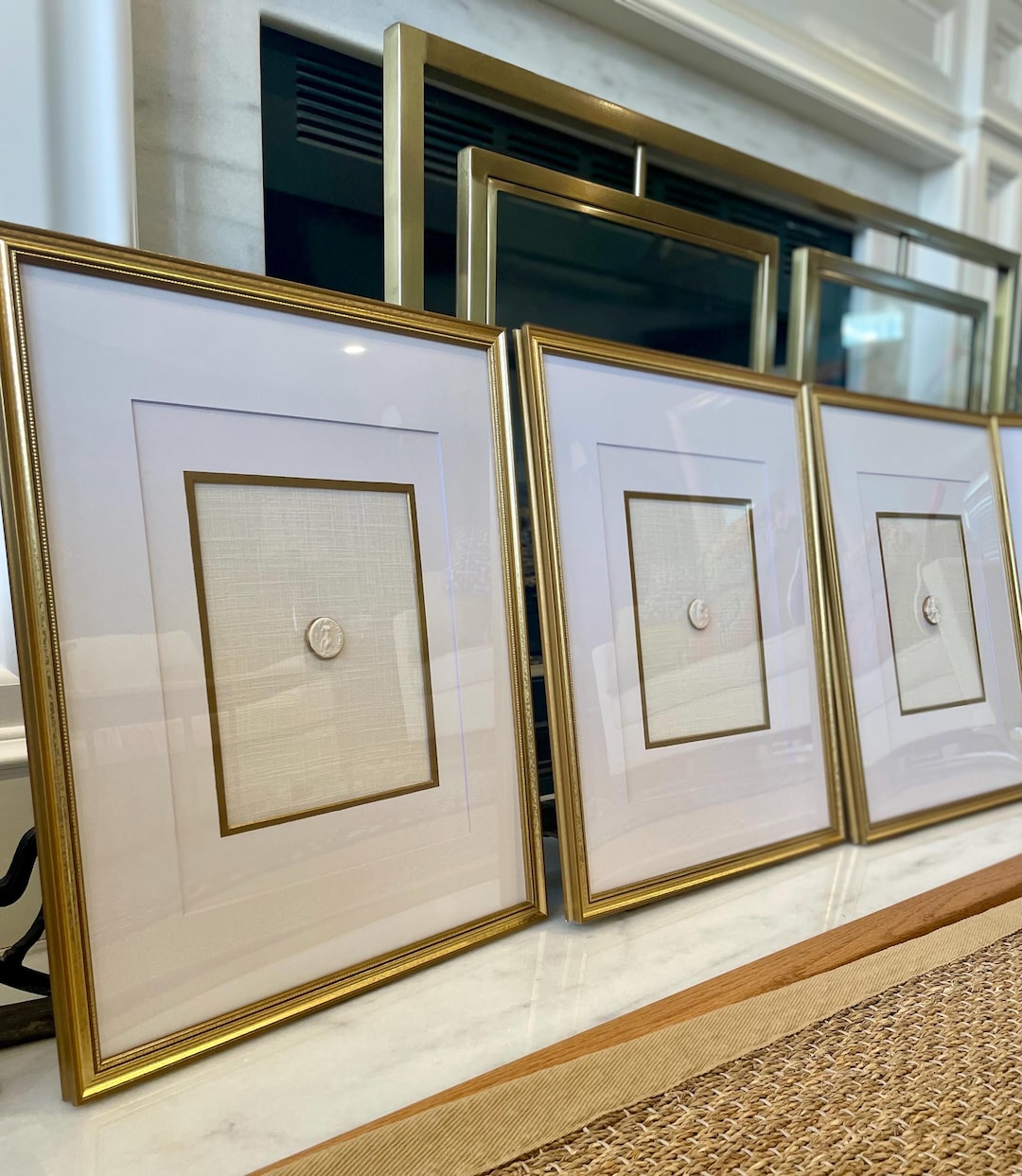 16"x20" Framed Intaglios With Cream Linen Background, Intaglio Bundle ...