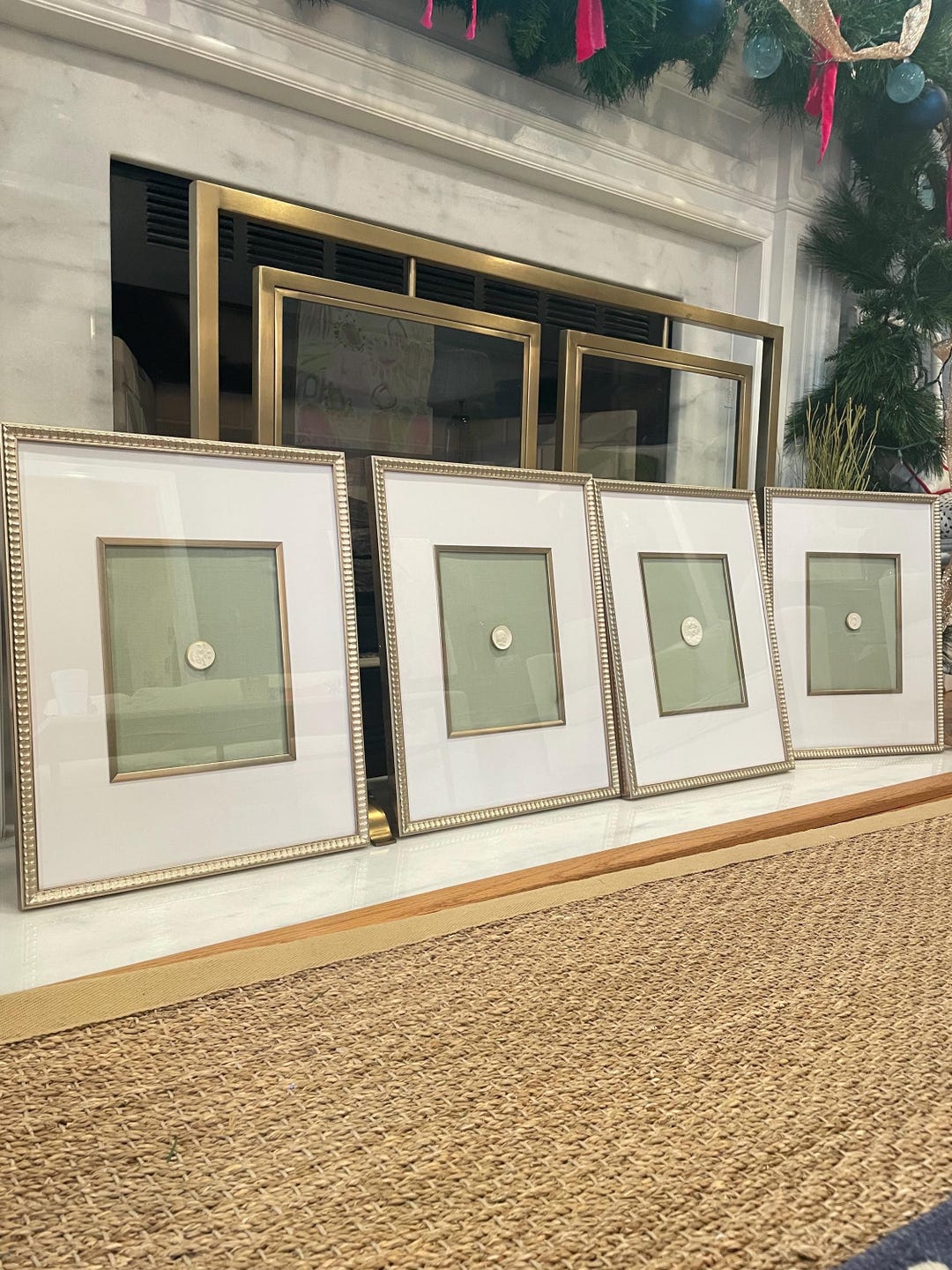 Framed Intaglios Set - With Green Linen Background, Intaglio Bundle ...