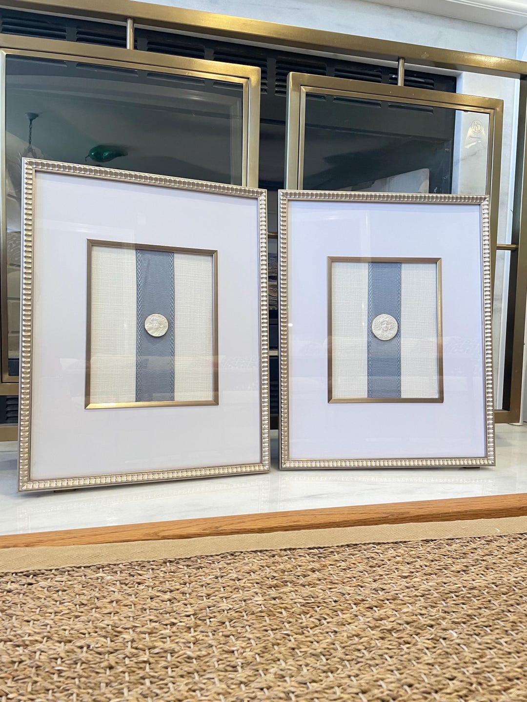 Framed Intaglios Set - With Cream Linen Background and Blue Trim ...