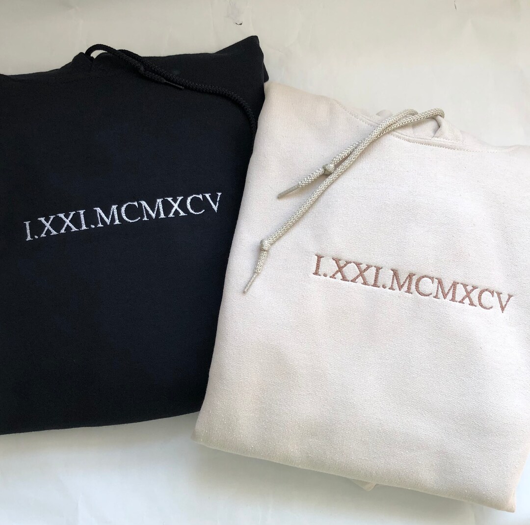 Roman Numeral Font Embroidered Hoodies / Personalized Couple Gift ...