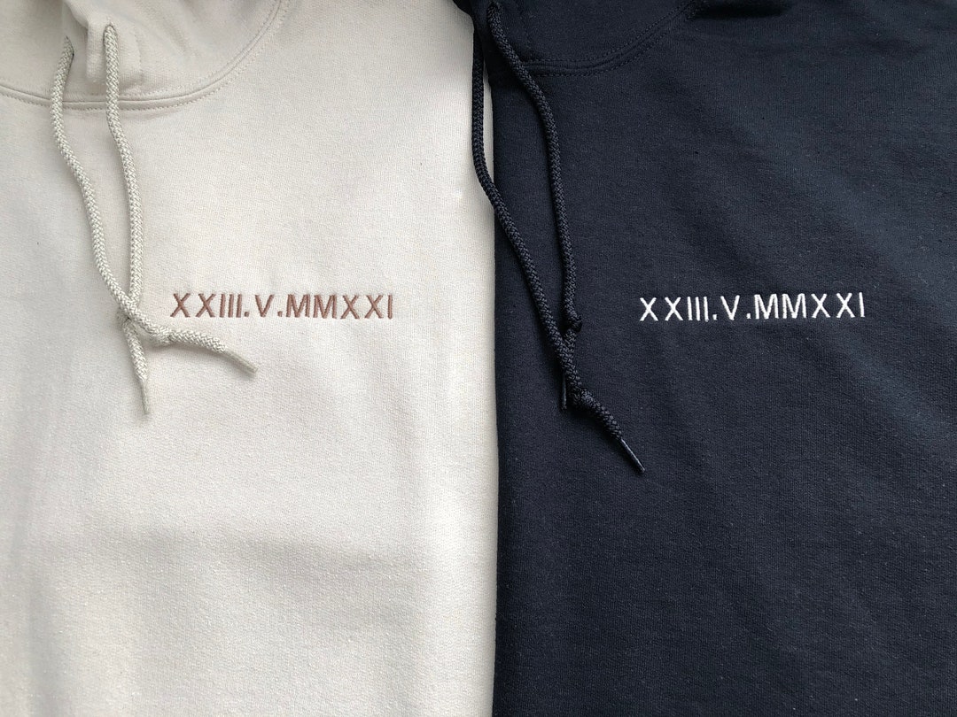 Personalised Embroidered Hoodie Roman Numerals, Custom Jumper ...